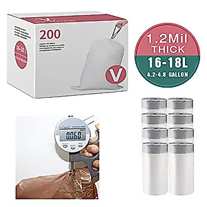 Simplelisa Code V Trash Bags Compatible with Code V Custom Fit Drawstring Trash Bags | 200 Count (Pack of 1) | 1.2 Mil | Heavy Duty White Garbage Liners 4.2-4.8 Gallon / 16-18 Liter