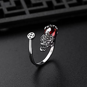 Renning Pixiu Ring Feng Shui Wealth Ring Open Adjustable Rings for Men Women Good Luck Finger Ring
