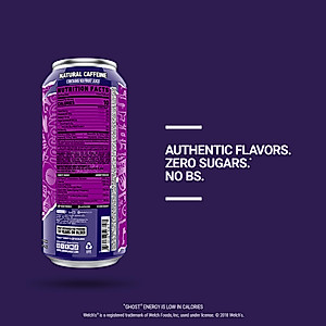 GHOST Energy Drink - 12-Pack, Welch's Grape, 16oz Cans - Energy & Focus & No Artificial Colors - 200mg of Natural Caffeine, L-Carnitine & Taurine - Gluten-Free & Vegan