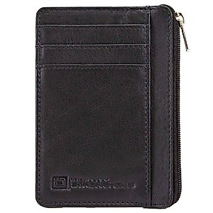 ID STRONGHOLD RFID Front Pocket Wallet Mini Minimalist Wallet Slim Wallet Genuine Leather with Zipper , Black , Small