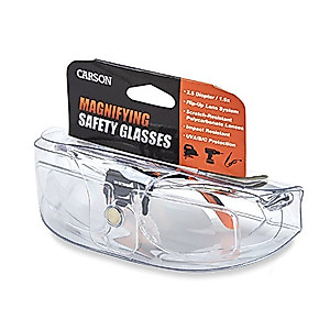 Carson Scratch Resistant Polycarbonate 1.5x Power (+2.5 Diopter) Protective Magnifying Safety Glasses with Clip-on, Flip-Up Lens System, Clear (VM-20)