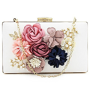 Soaying Women Clutch Purses and Handbags for Women Wedding Prom Party, White