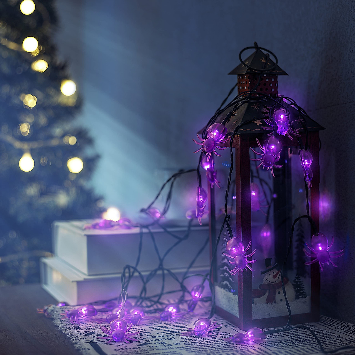 Oopswow Halloween Decor Spider String Lights, Solar String Light,2PACK 20ft 30 LED Outdoor Decorative Lights for Patio, Garden, Gate, Yard, Halloween Christmas Decoration (2Pack,Spider)