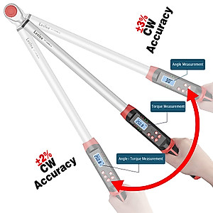 Leolee 1/2-Inch Drive Digital Torque Wrench with Angle, 12.5-250.8 ft-lb/17-340 Nm, Electronic Torque Wrench with Preset Value, Data Storage, Buzzer, LED Flash Notification for Motorcycle, Car
