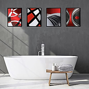 Outus 4 Pieces Red Stripes Poster Prints Unframed Abstract Wall Art Modern Abstract Wall Art Abstract Art Prints Black Silver Red Art Posters for Wall Home Decoration, 8 x 10 Inch