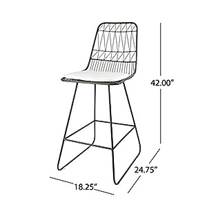 Great Deal Furniture Ella Outdoor Counter Stools, 26" Seats, Modern, Geometric, Gray Iron Frames with Ivory Cushion (Set of 4)