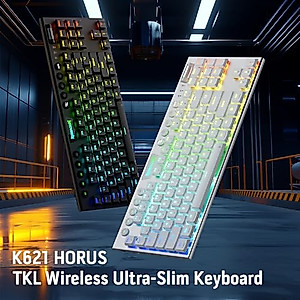 Redragon K621 Horus TKL Wireless RGB Mechanical Keyboard, 5.0 BT/2.4 Ghz/Wired Three Modes 80% Ultra-Thin Low Profile BT Keyboard w/Dedicated Media Control & Linear Red Switches, White