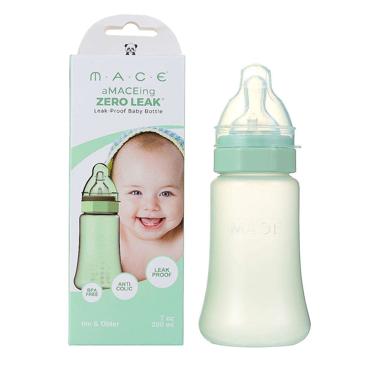 aMACEing Zero Leak® Baby Bottle with Anti-Colic Vent and Variable Flow, Leak-Proof 7oz (Green)