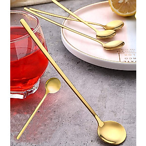 Accfore 10 Pack Espresso Spoons,Gold Plated Stainless Steel Mini Teaspoons Set for Coffee Sugar Dessert Cake Ice Cream Soup Antipasto Cappuccino,5.3 Inch