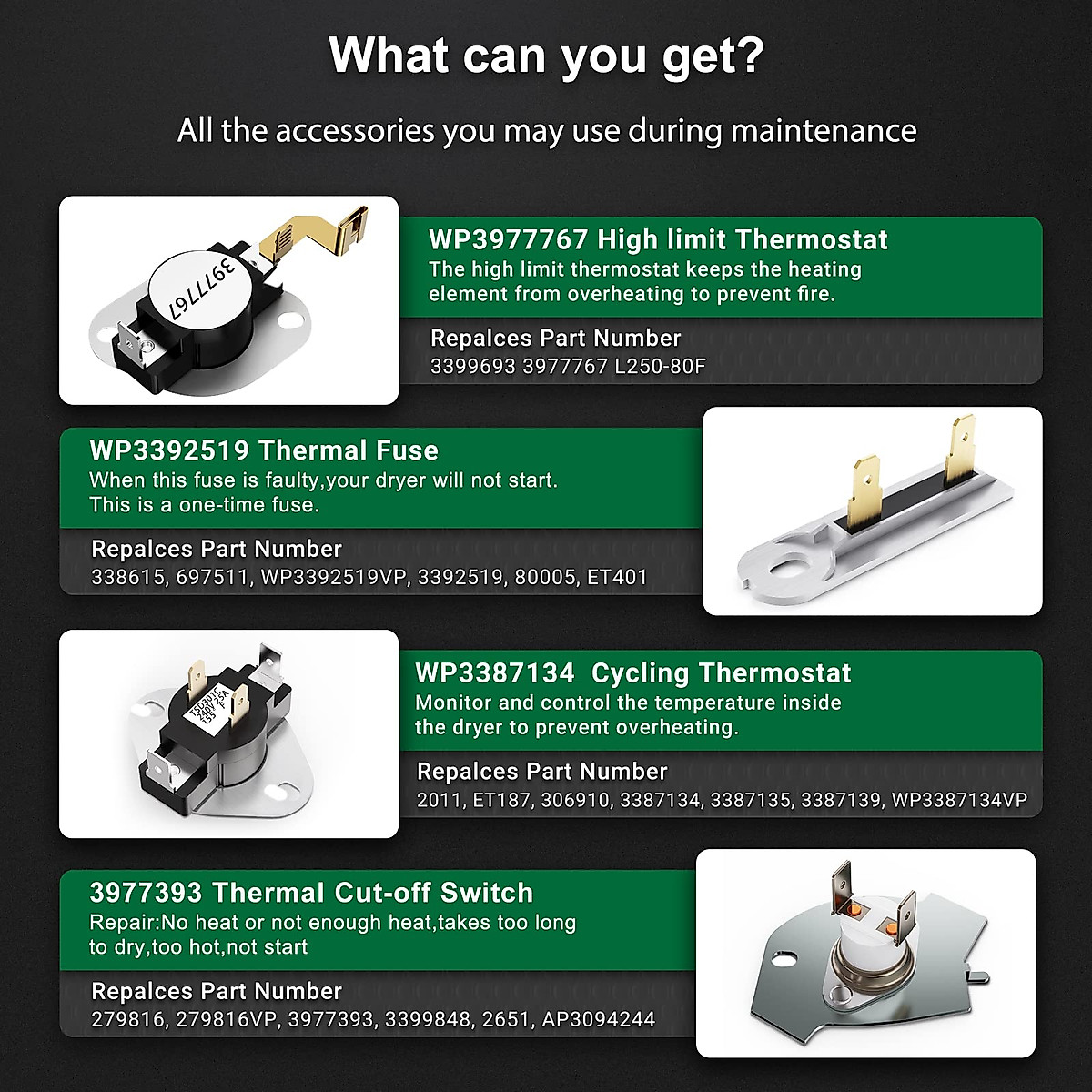 【UPGRADED】279838 Dryer Heating Element for Whirlpool Kenmore Maytag Amana Roper, Dryer Heating Element Parts Include Dryer Thermostat Thermal Fuse, Replaces 2406026 3403585 w10724237