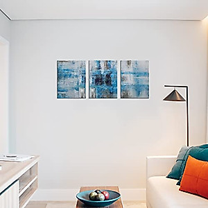 NESS-BEZAL Abstract Canvas Wall Art for Living Room Large Size, Modern Abstract Blue & White Artwork Painting Picture for Bedroom Office Home Wall Decorations