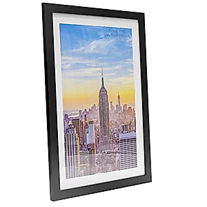 Frame Amo 13x19 Black Picture Frame, White Mat with 10.5x16.5 opening for 11x17 Image, 1 Inch Border, Acrylic Front