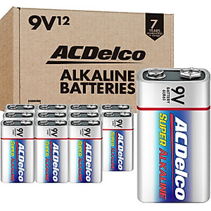 ACDelco 12-Count 9 Volt Batteries, Maximum Power Super Alkaline Battery, 7-Year Shelf Life, Reclosable Packaging