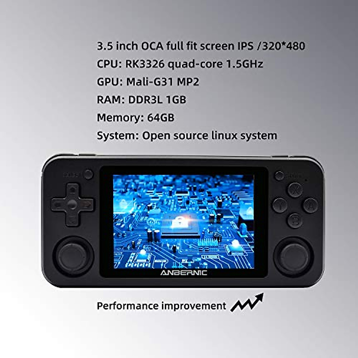 RG351P Retro Handheld Game Console Open Source Linux System 3.5 inch IPS 320*480 Screen RK3326 1.5GHz 3500mAh Battery 2500 Classic Games Support PSP/N64 Game Gift Portable Player (RG351P-Black)