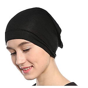 Black Under Scarf Tube Cap with Brim (Hijab Accessory), Black, Size One Size