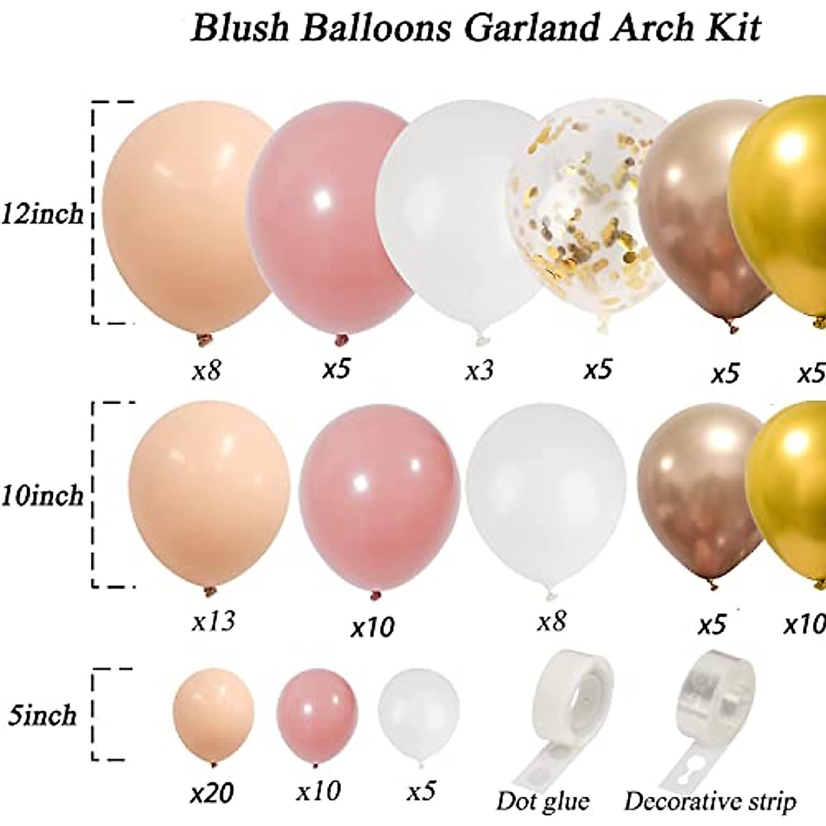 Blush Balloons Garland Arch Kit Retro Pink Double-Stuffed Nude Gold White Balloons Latex Balloons for Bridal Baby Shower Bachelorette Birthday Wedding Decorations