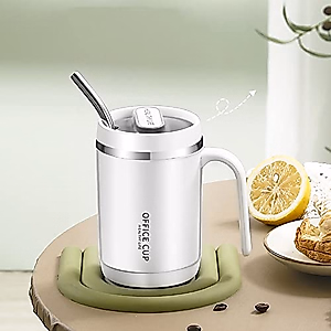 Livefunni Coffee Mug with Handle, 500ml Insulated Stainless Steel Coffee Travel Cup, Vacuum Reusable Coffee Cup with Lid, Keeping Warm & Cold (purple)