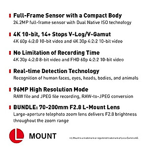 Panasonic LUMIX S5 Full Frame Mirrorless Camera (DC-S5BODY) and LUMIX S PRO 70-200mm F2.8 Telephoto Lens (S-E70200)