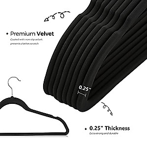 Cozymood Luxury Black Velvet Hangers 60 Pack, Premium Clothes Hangers Non-Slip Felt Hangers, Strong Black Hangers Heavy Duty Coat Hangers, Sturdy Suit Hangers Space Saving, No Shed, 360 Rotating Hook