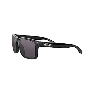 Oakley Men's OO9244 Holbrook Low Bridge Fit Rectangular Sunglasses, Polished Black Silver Logo/Prizm Grey, 56 mm