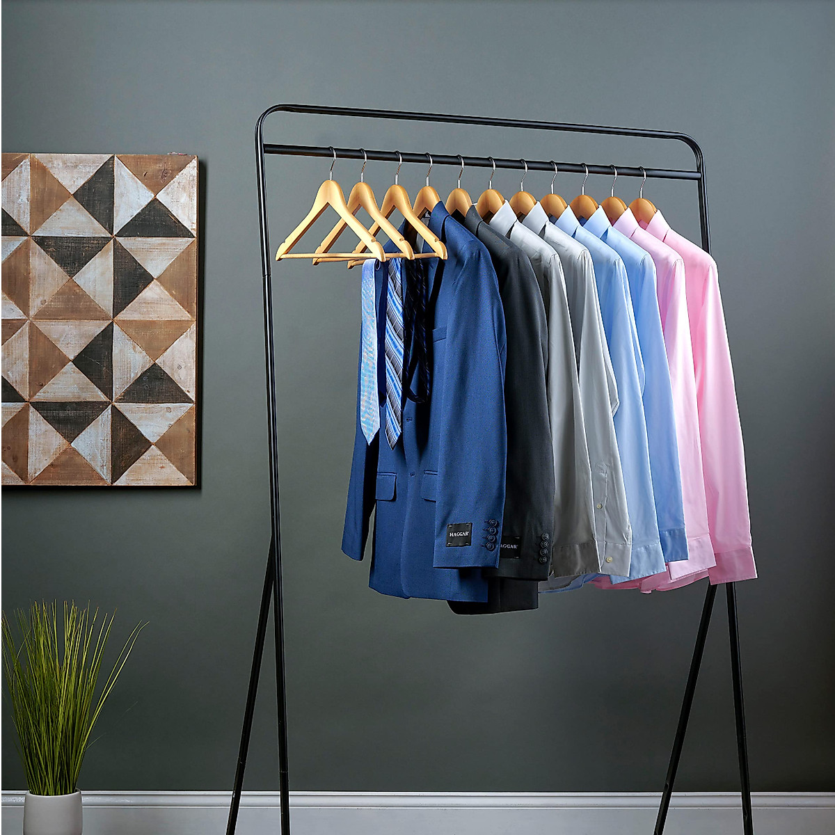 Solid Wood Suit Hangers - 20 Pack - with Non Slip Bar and Precisely Cut Notches - 360 Degree Swivel Chrome Hook - Natural Finish Super Sturdy and Durable Wooden Hangers