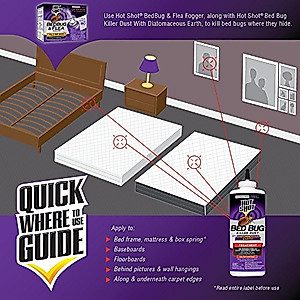 Hot Shot Bed Bug Killer Dust With Diatomaceous Earth For Insects 8 Ounces, Treatment For Bed Bugs