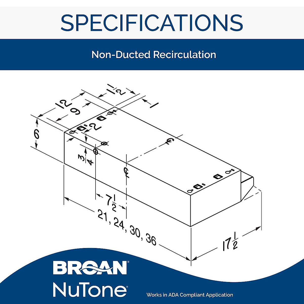 Broan-NuTone BUEZ121WW Ductless Under-Cabinet White Range Hood Insert with Lights, 21-Inch