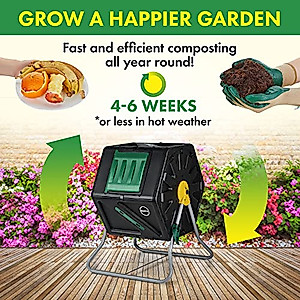 Miracle-Gro Small Composter - Compact Single Chamber Outdoor Garden Compost Bin Heavy Duty – UV Protected Turning Barrel Tumbling Composter (27.7 gallons)