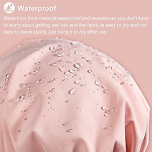 Whaline Large Shower Caps Pink Black Bowknot Bath Hair Caps Reusable Waterproof Turban Shower Hat Adjustable Bath Cap for Women Girl Beauty Hair Spa Bathing Home Travel, 2 Pack