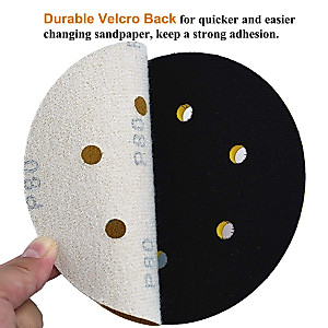 Aiyard 6-Inch 6-Hole Hook and Loop Sanding Discs 80-Grit, Random Orbital Sandpaper for Automotive and Woodworking, 100-Pack