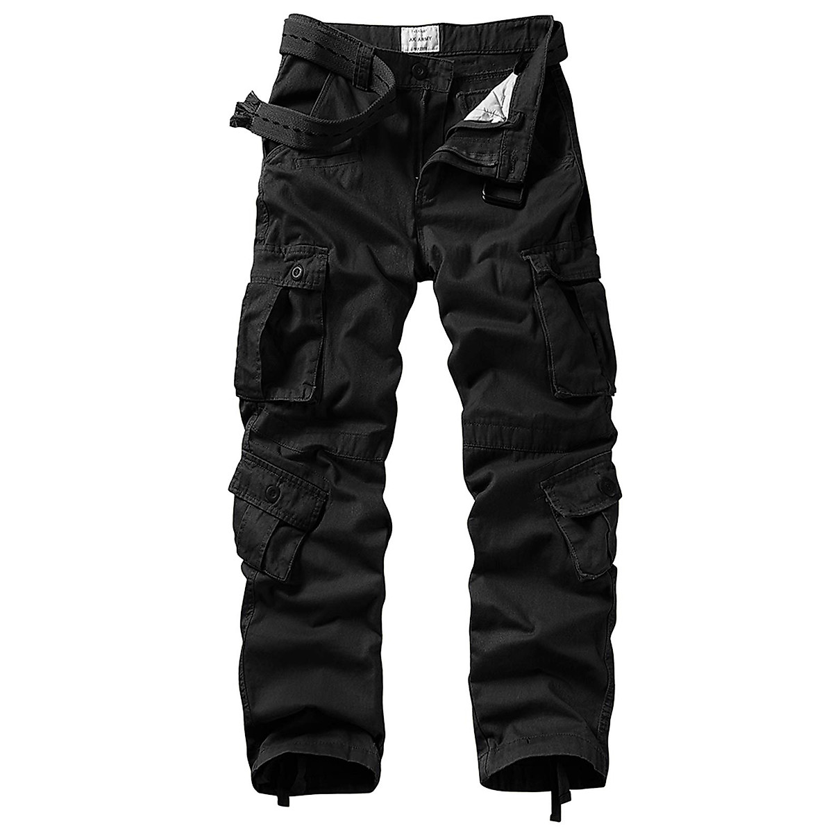 AKARMY Men's Casual Relaxed Fit Cargo Pants with Pockets, Outdoor Camo Cotton Work Pants for Men(No Belt) 3354 Black 36