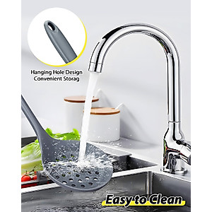 3 Pcs Silicone Kitchen Utensils Set, Soup Ladle-Pasta Fork-Slottede Spoon, Nonstick BPA Free High Heat Resistant Cooking Utensils for Mixing, Serving, Draining, Turning, Stirring