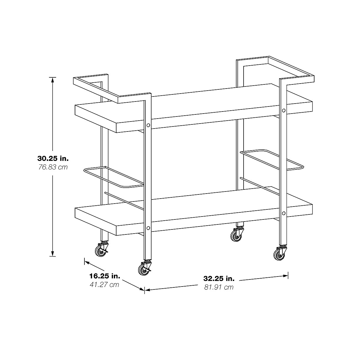 OSP Home Furnishings Alios Modern Serving Cart, Black Gloss Finish and Gold Frame