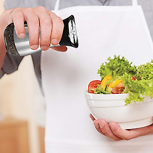 MITBAK Salt and Pepper Shakers (2-Pc. Set) Modern Stainless-Steel w/Clear Glass Bottom | Compact Cooking, Kitchen and Dining Room Use | Classic, Refillable Design (Black)