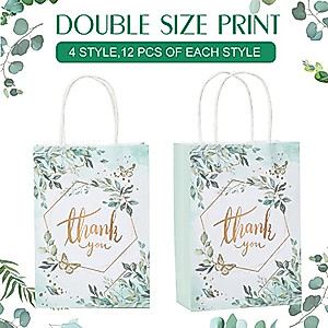 Clabby 48 Pcs Thank You Gift Bags Floral Design Thank You Bags Wedding Small Paper Thank You Kraft Bags Floral Gift Bags for Business Shopping Boutique Gifts Clothing Wedding Favors (Leaves Style)