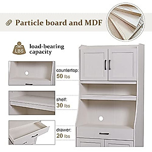 P PURLOVE One-Body Kitchen Pantry Cabinet Storage Cabinet with Cabinet and Adjustable Shelf Space Saving Cupboard Cabinet for Kitchen, Garage, Pantry, Office,Antique White