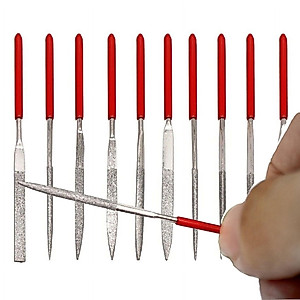 LNYMZD 10Pcs Red (3x140mm) Diamond Needle File Set, Mini Metal File Diamond File Set, Miniature and Model Files, Small File Jewelry Stone Carving Tools and Rasps