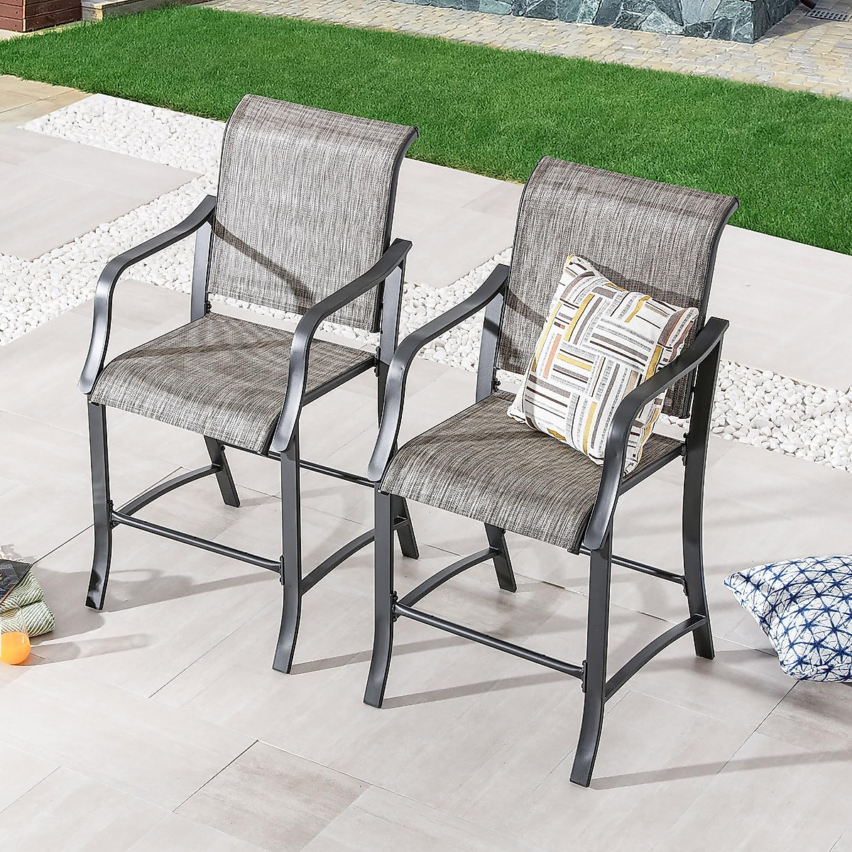 Generic WISLEY 2 Piece Outdoor Bar Stools,Textilene Fabric and Sturdy Steel Frame,All Weather Patio Chairs for Backyard poolside Garden(Grey)