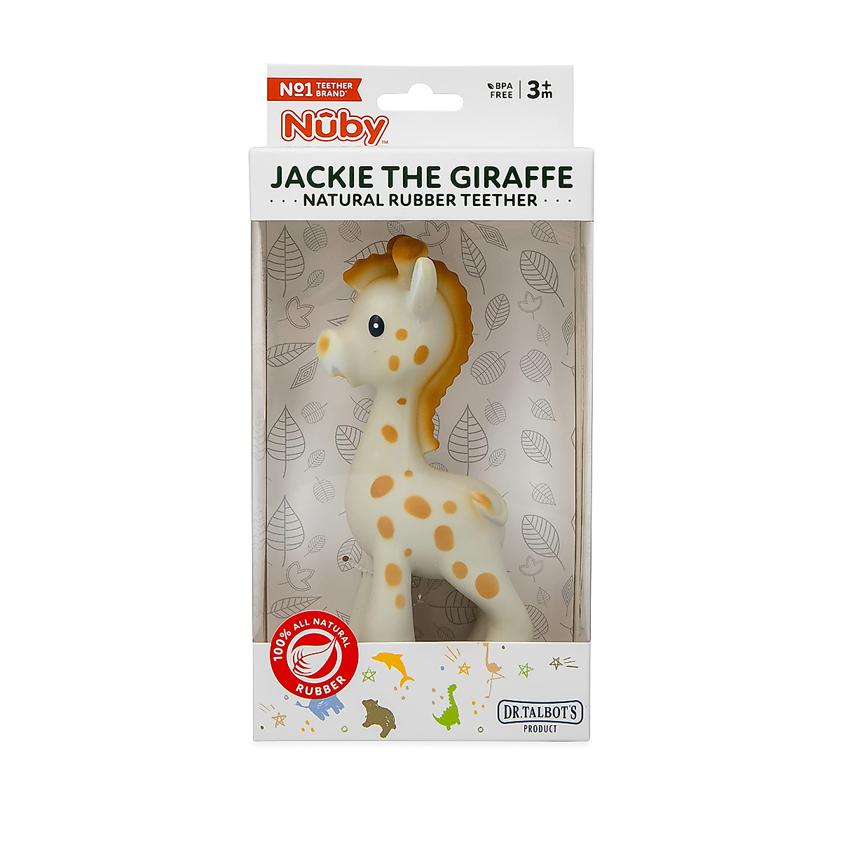 Nuby Jackie The Giraffe Natural Rubber Baby Teether - 3+ Months - Baby Teething Toy
