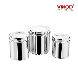 Vinod Stainless Steel Deep Dabba, Airtight Storage Container, 3 Piece Set - 350 ml, 500 ml, 750 ml