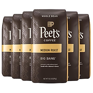 Peet's Coffee, Medium Roast Whole Bean Coffee - Big Bang 63 Ounces (6 Bags of 10.5 Ounces)