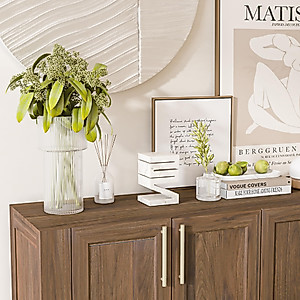 Tilly Lin 65" Mid Century Modern TV Stand, Modern Credenza Sideboard Buffet Cabinet, Walnut Media Console for Living Room, Boho Entertainment Center with Storage, Gold Metal Legs