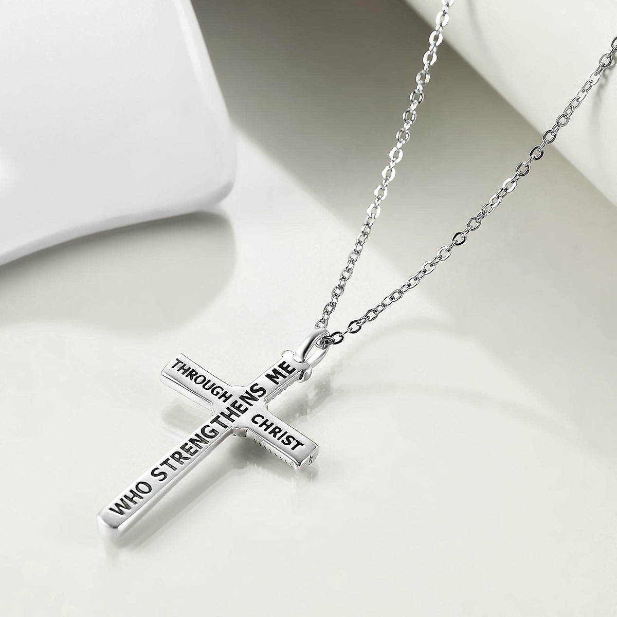 YAFEINI Baseball Cross Necklace Sterling Silver Sports Baseball Bat Cross Necklace Strength Bible Verse Cross Pendant Jewelry Gifts for Women (Baseball Cross Necklace)