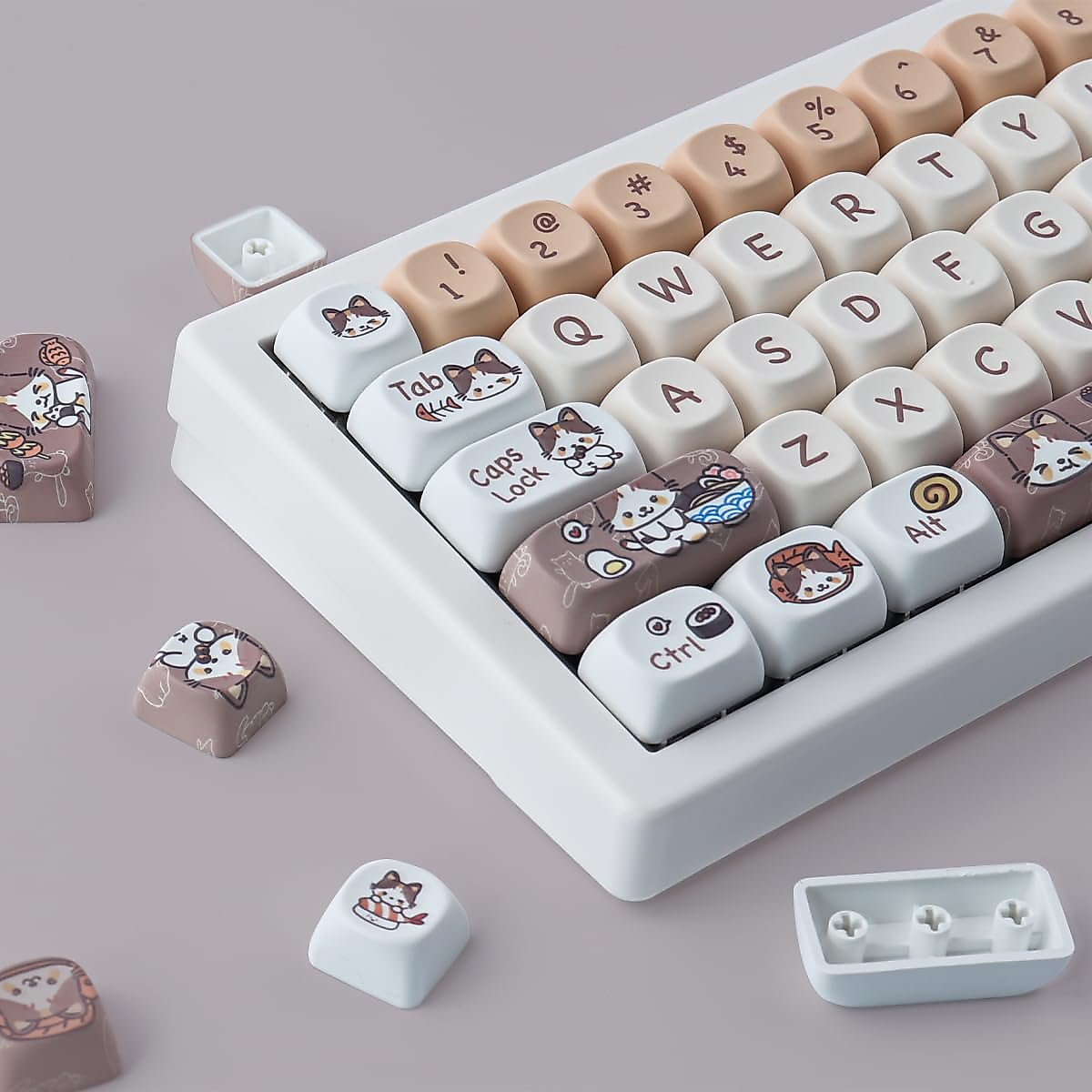 TYRIXKI PBT Keycaps 143 Keys Cute Keycaps Dye-Sublimation Kitty-cat Keycaps Set MOA Profile Custom Keycaps for Cherry Gateron MX Swithes Mechanical Keyboards