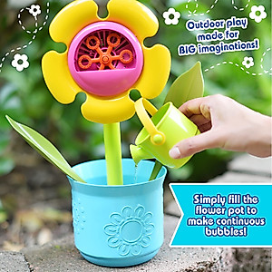 Maxx Bubbles 14" Flower Pot Includes 4oz Bubble Solution, 4 Wands and Watering Can, Botanical Collection, Outdoor Bubble Machine Maker, Great Gift and Decoration for Birthday, Bridal and Shower