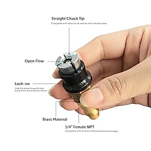 JINKEY Tire Air Chucks, Upgrade Locking air chuck, 1/4 Inch FNPT Male Open Flow Lock On Air Chuck Heavy Duty Hands Free Air Chuck Quick Connect for Tires Inflator Pressure Gauge Compressor
