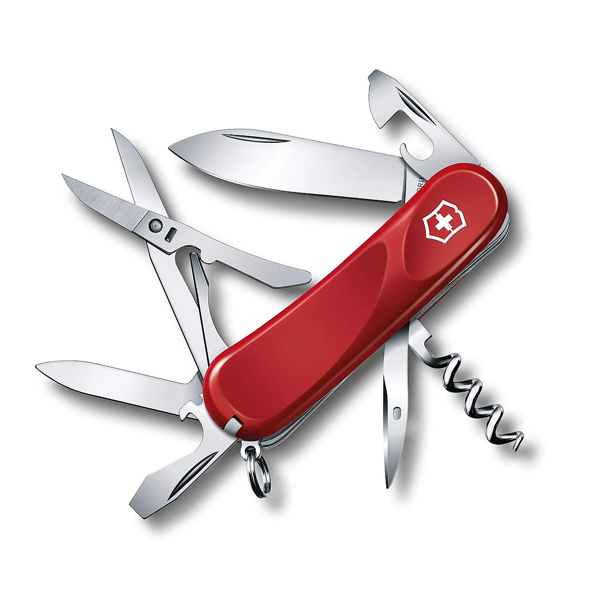 Victorinox Evolution S14 Swiss Army Knife, 14 Function Swiss Made Pocket Knife with Large Blade, Screwdriver and Corkscrew – Red