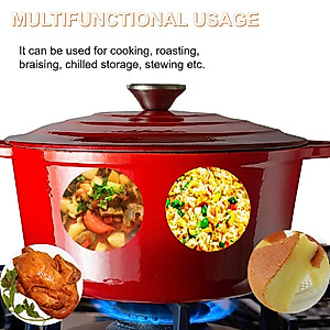 4.5 QT Enameled Cast Iron Dutch Oven with Lid Round Dutch Oven Big Dual Handles Classic Round Pot for Home Baking, Cooking, Red