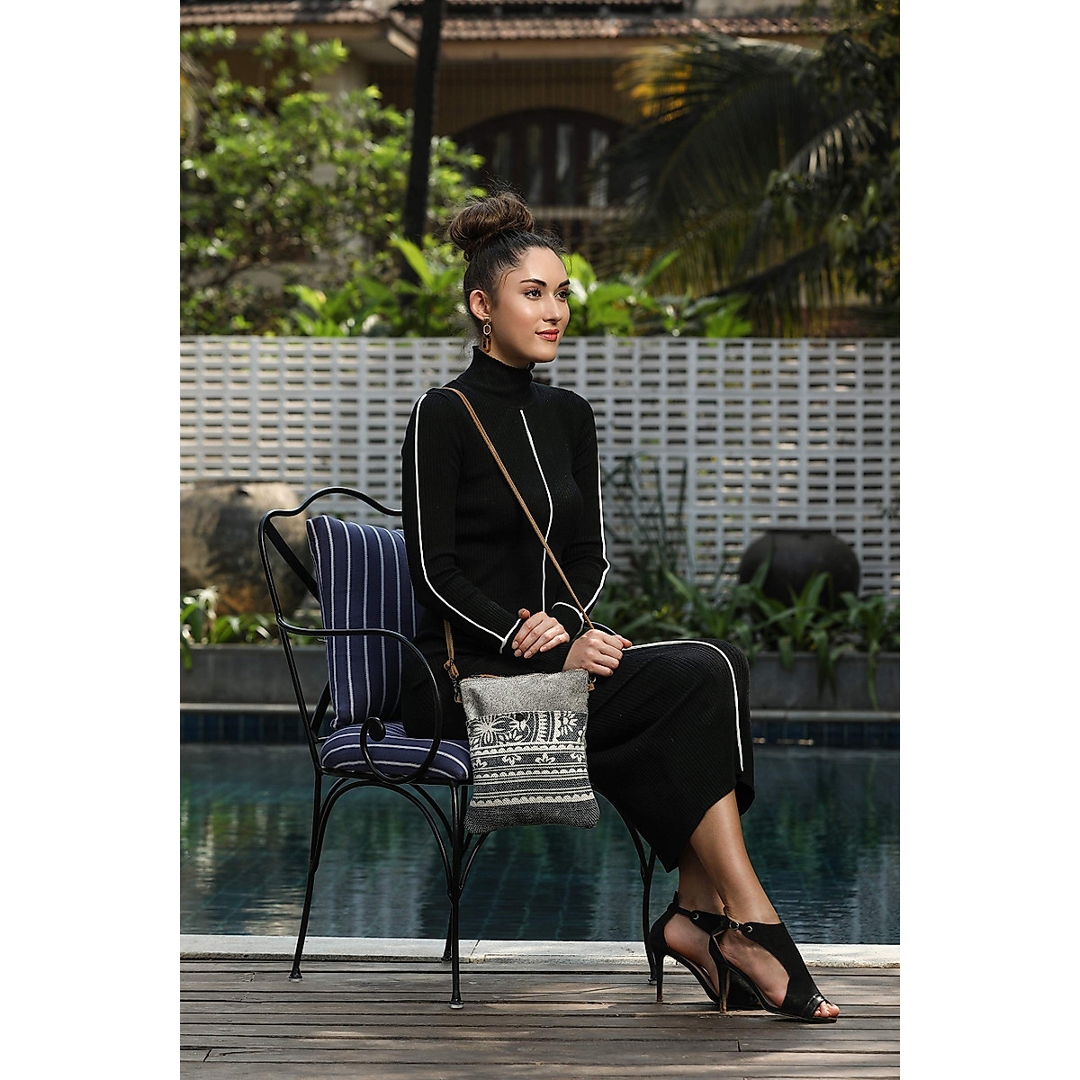 Myra Bag Runner Upcycled Canvas & Cowhide Crossbody Bag S-1452