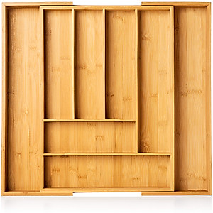 Bamboo Silverware Drawer Organizer - Expandable 100% Bamboo Cutlery Kitchen Drawer Organizer – Premium Wooden Utensil/Cutlery Tray for Kitchen Flatware Set– Eco-Friendly Silverware Organizer